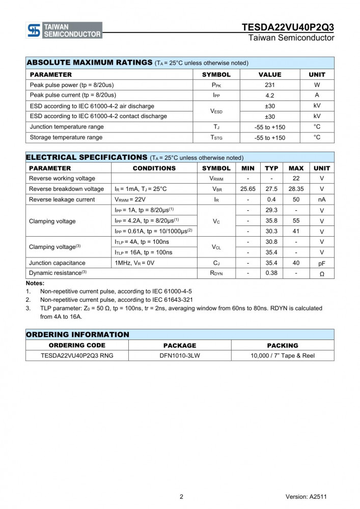 TESDA22VU40P2Q3 datasheet page 2