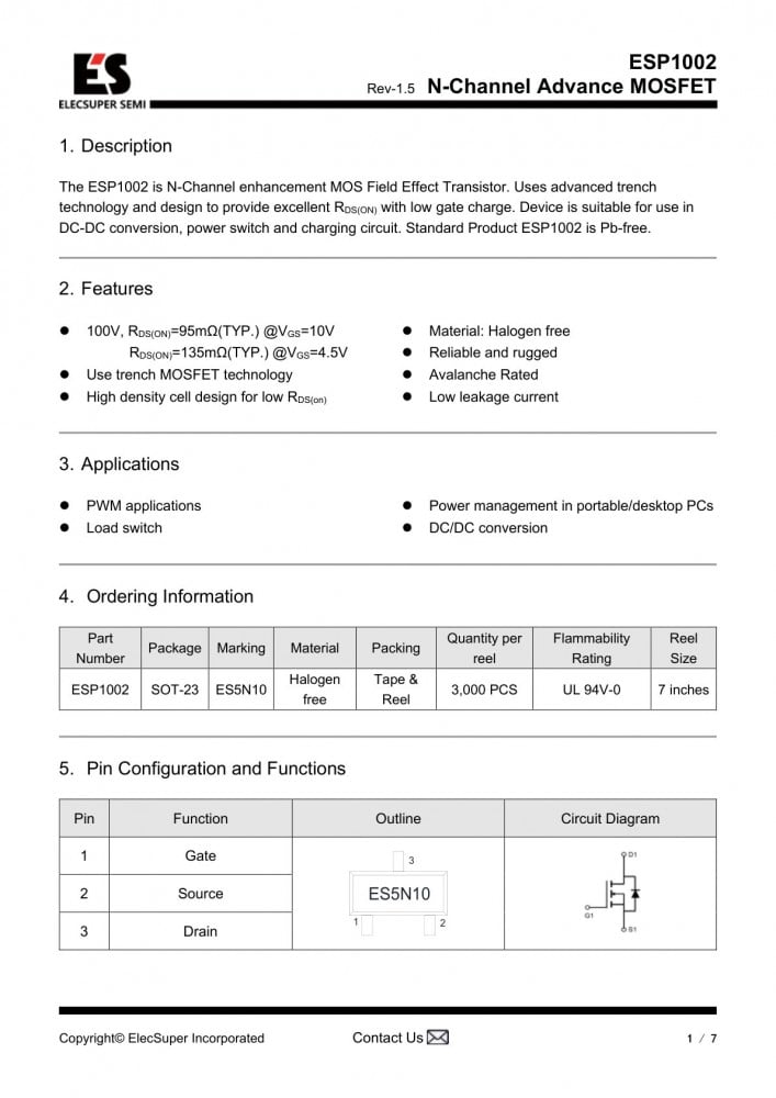 ESP1002 datasheet page 1