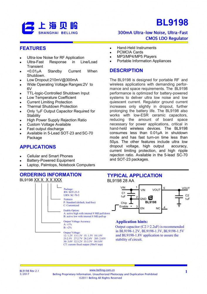 BL9198 datasheet page 1