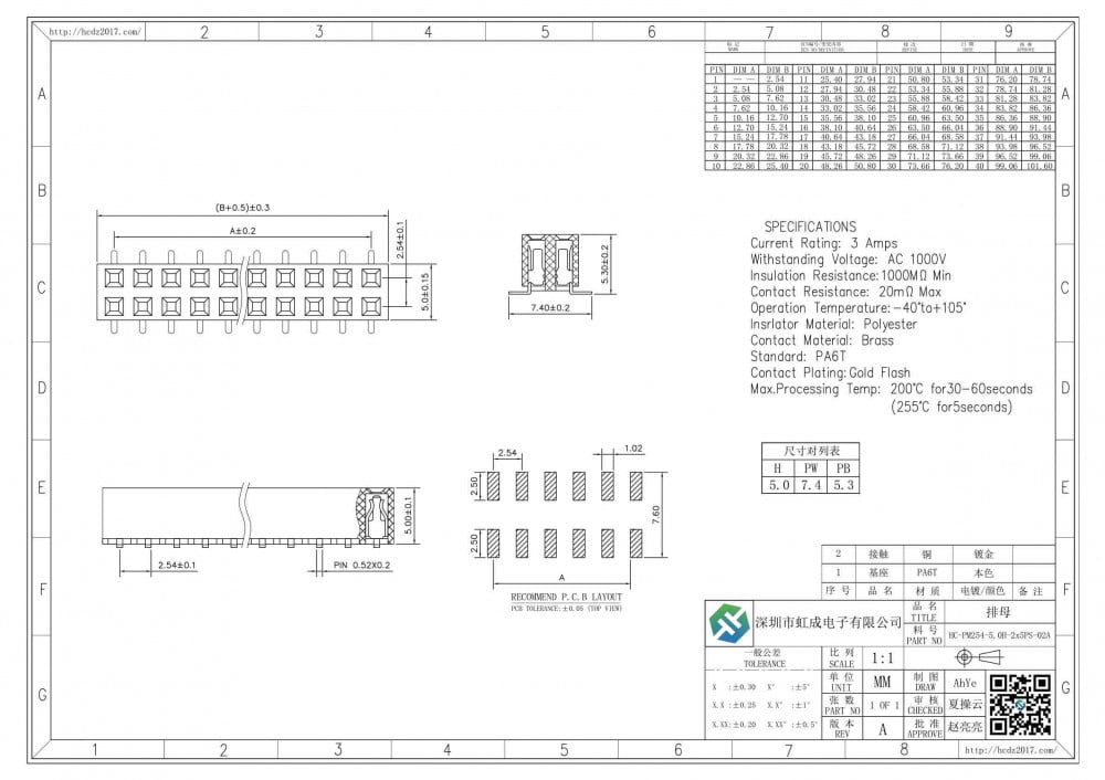 HC-PM254-5.0H-2x5PS-02A technical drawing