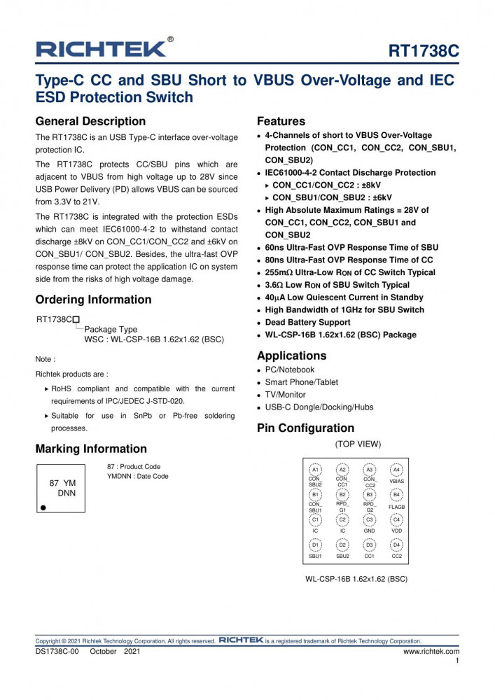 RT1738C datasheet page 1
