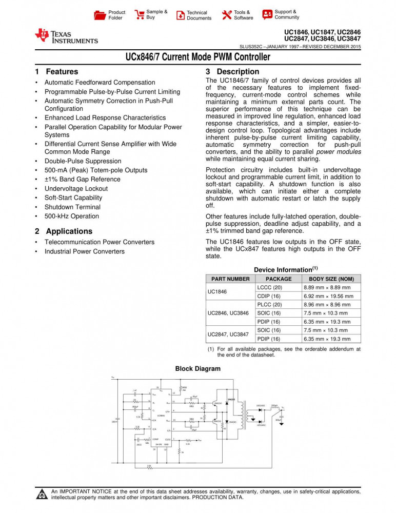 UC1847 datasheet page 1