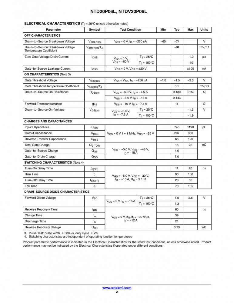 NTD20P06LT4G datasheet page 2