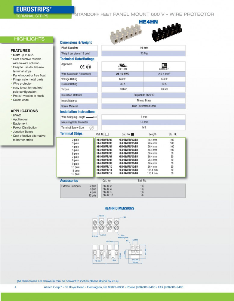 Altech terminal strip document page 2