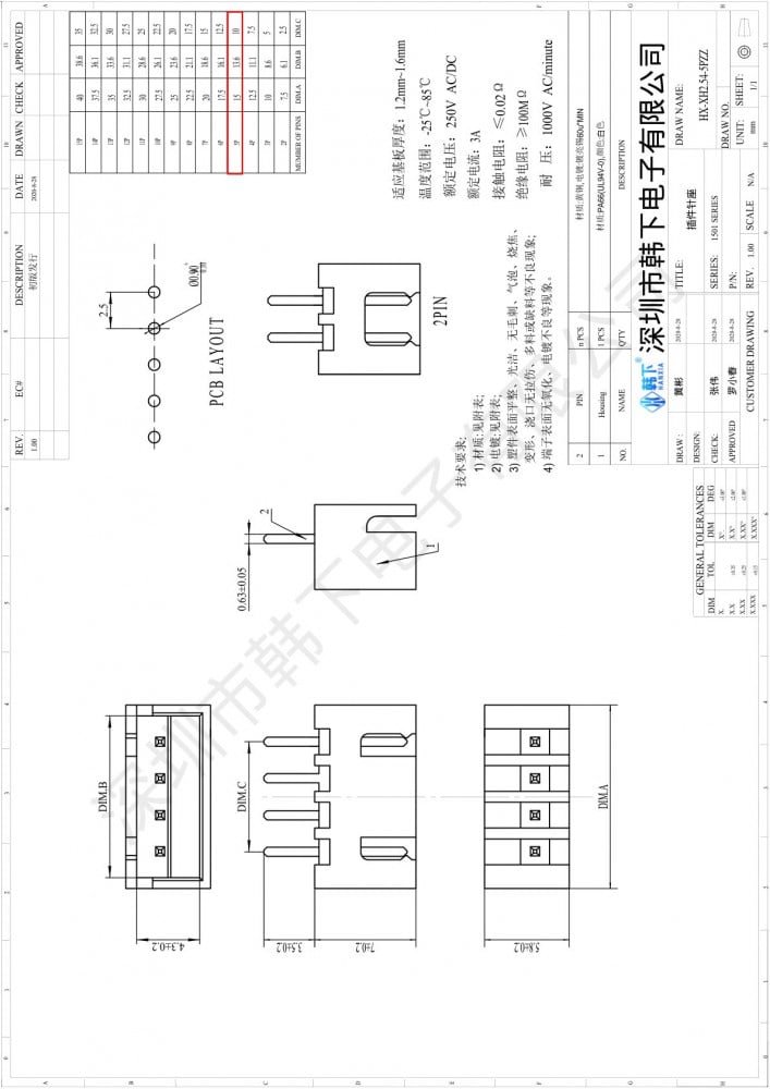 HX-XH2.54-5PZZ specification page 1