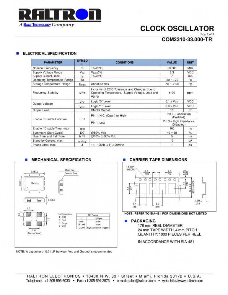 COM2310-33.000-TR datasheet page 1