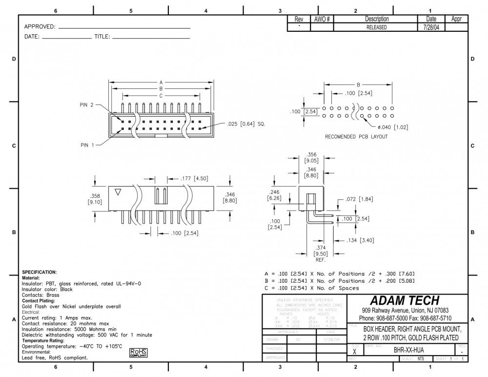 ADAM TECH BHR-06-HUA technical drawing