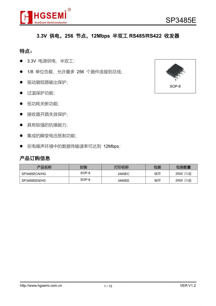 SP3485EEN/HG datasheet page 1
