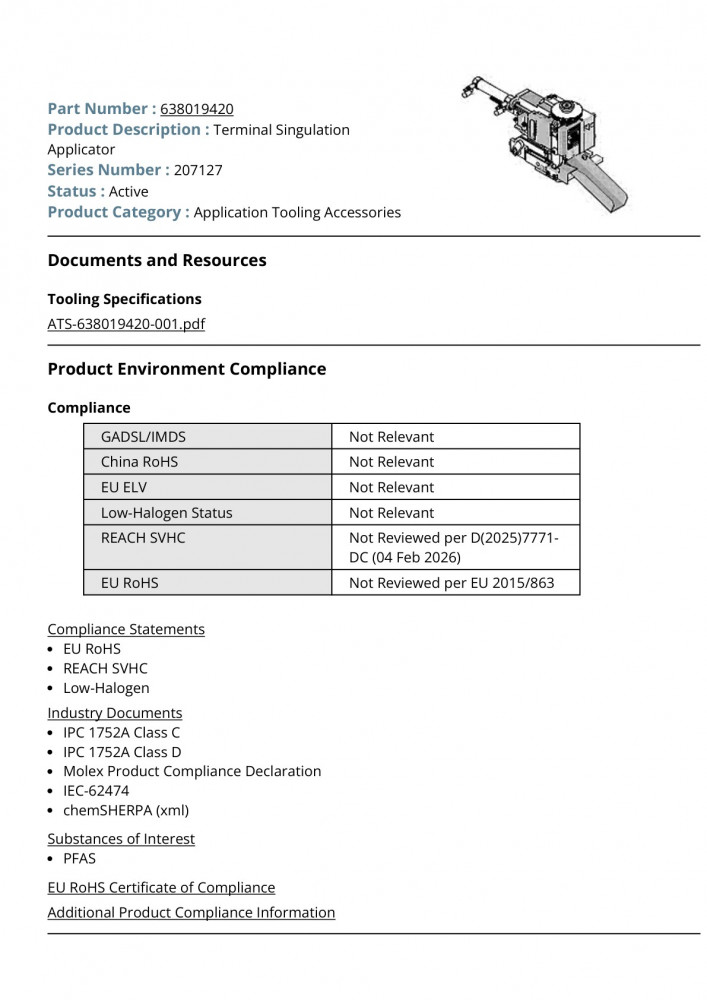 Tooling specification document preview, page 1