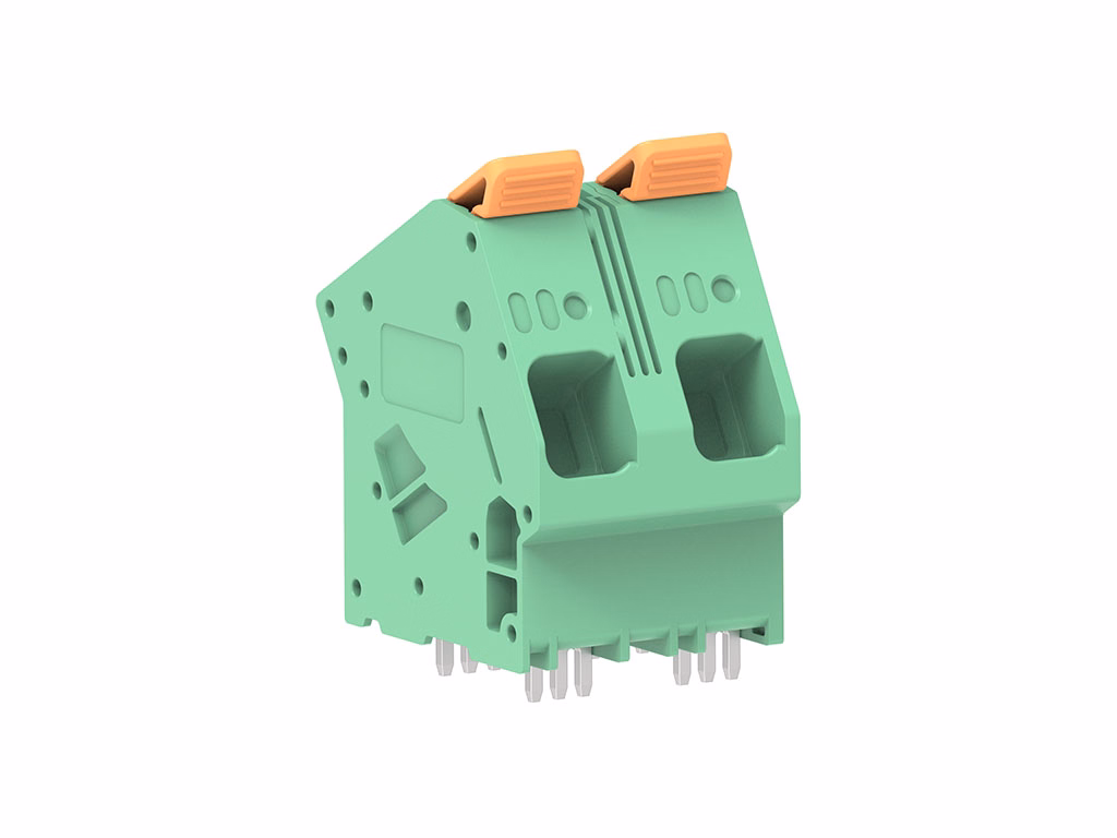 15.00mm Pitch Lever Activated Fixed Mount PCB Terminal Block, 35° Wire Entry, Bussed Terminals, 2 Circuits for sale