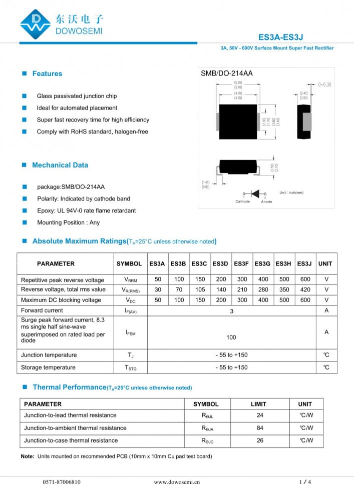 DOWO ES3J datasheet page 1