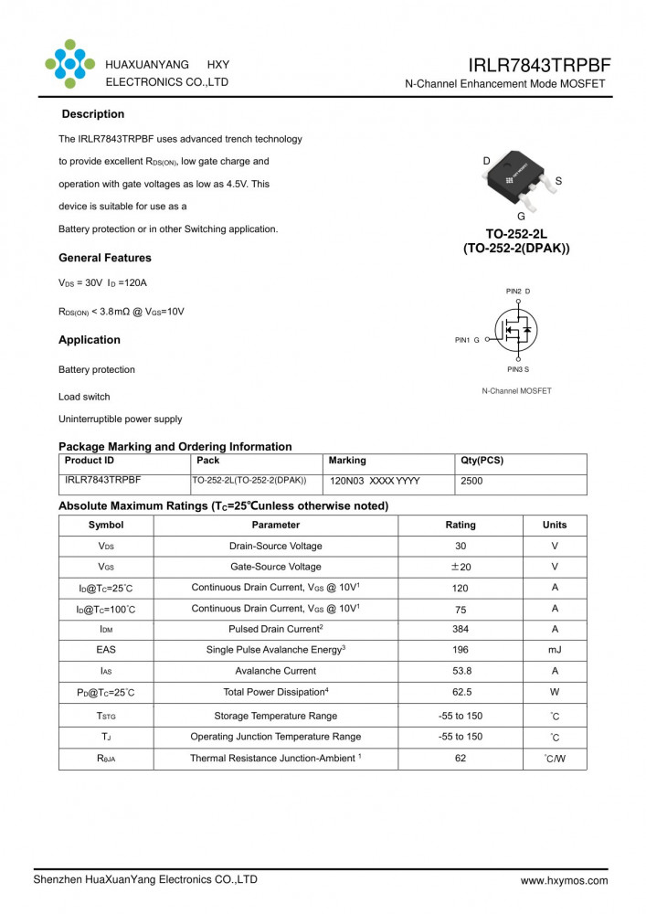 IRLR7843TRPBF-HXY datasheet page 1