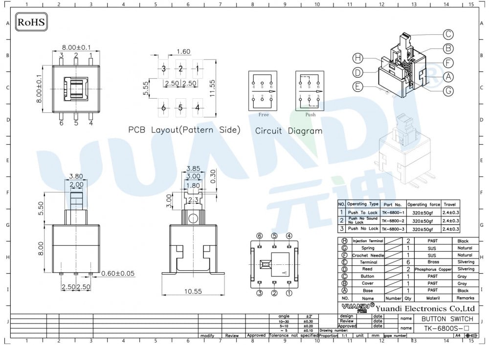 YUANDI TK-6800S-2 technical drawing page 1