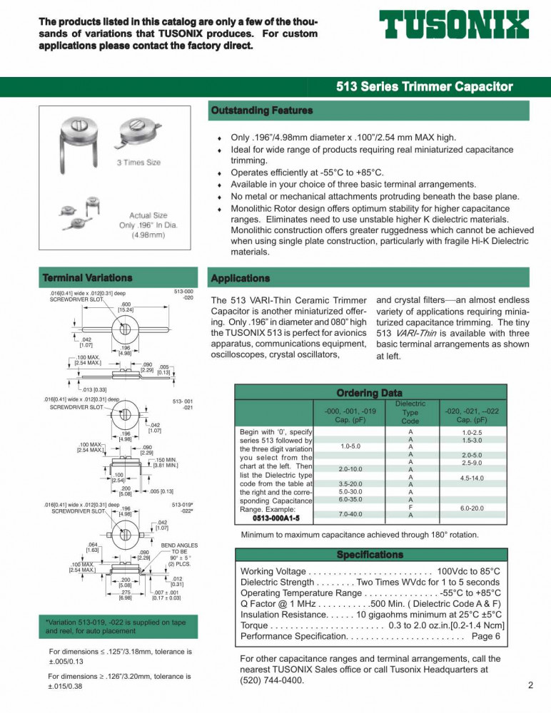 Tusonix trimmer capacitor datasheet page 2