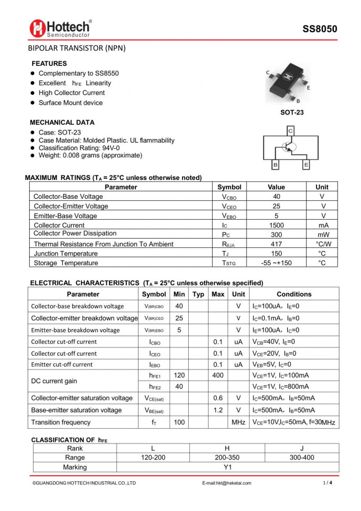 SS8050 datasheet page 1