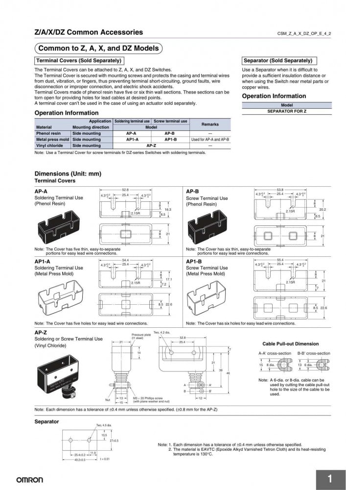 OMRON ZAA-2 related accessory documentation page 1