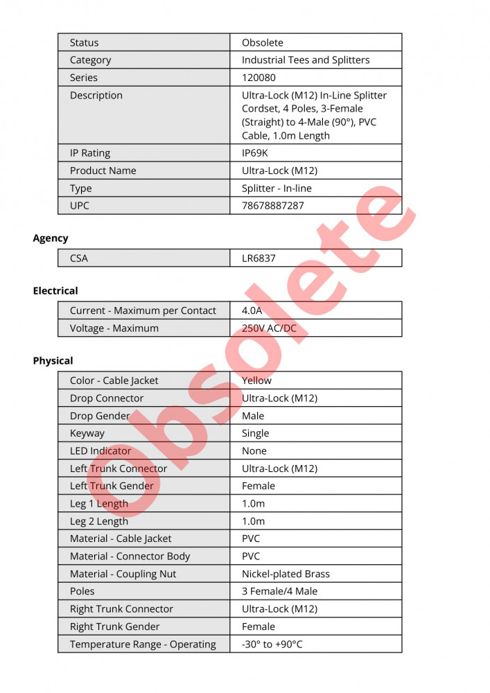 Technical document page 2 for product 1200800007