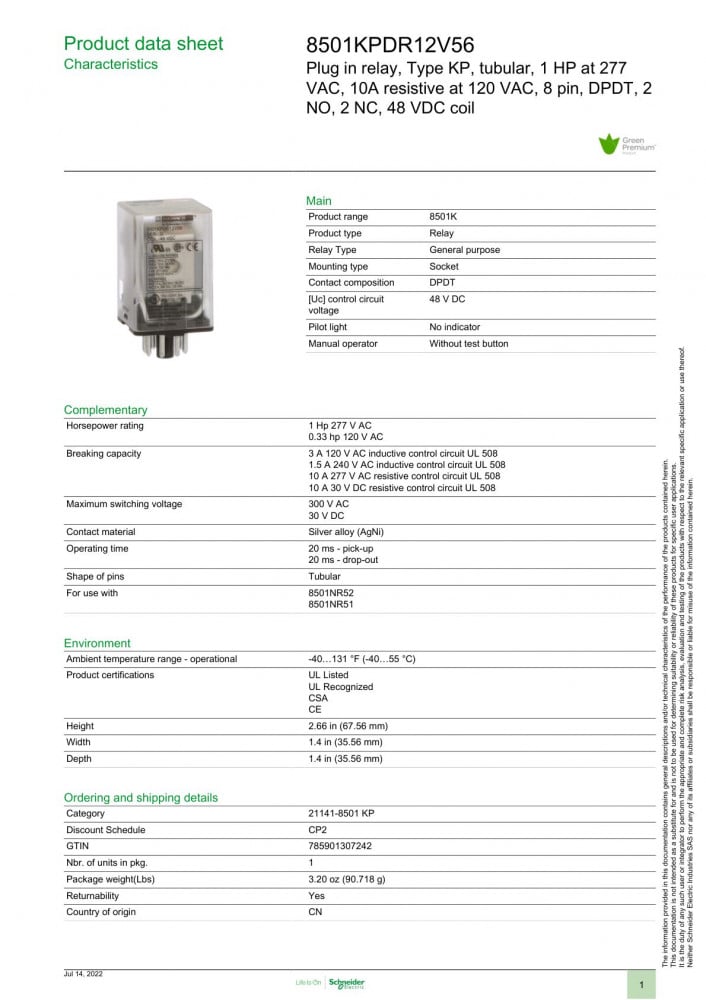 8501KPDR12V56 technical document page 1