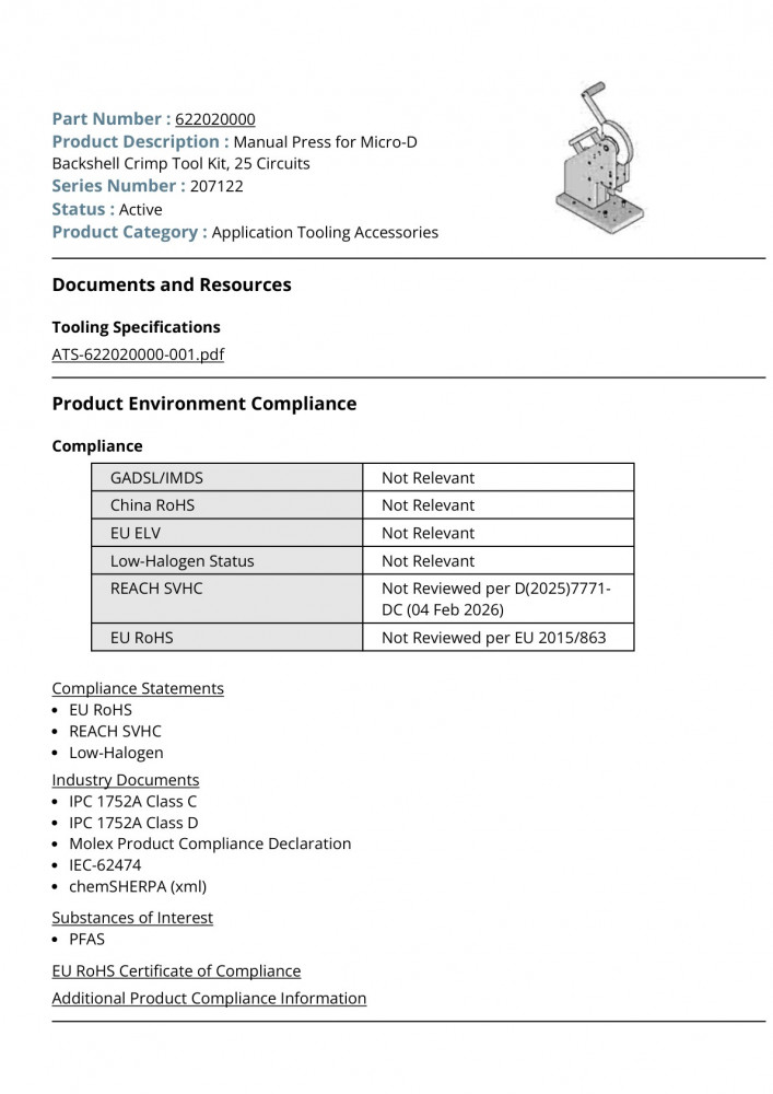 Tooling specification document preview, page 1