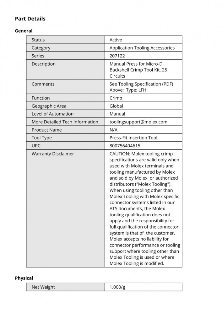 Tooling specification document preview, page 2