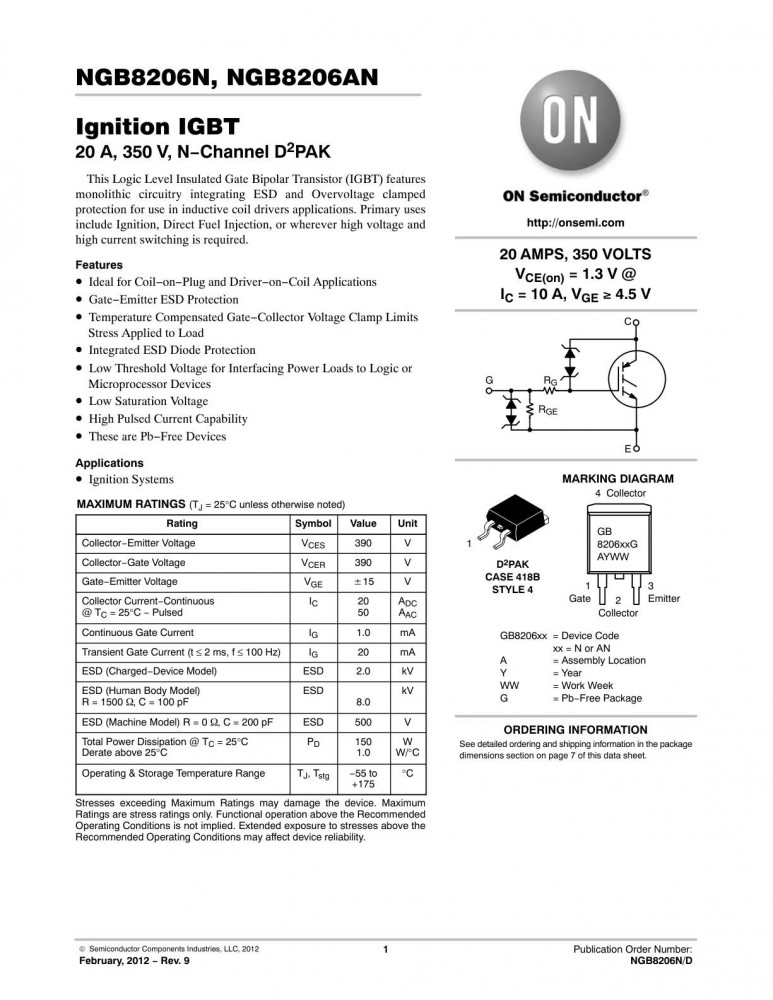NGB8206ANTF4G datasheet page 1