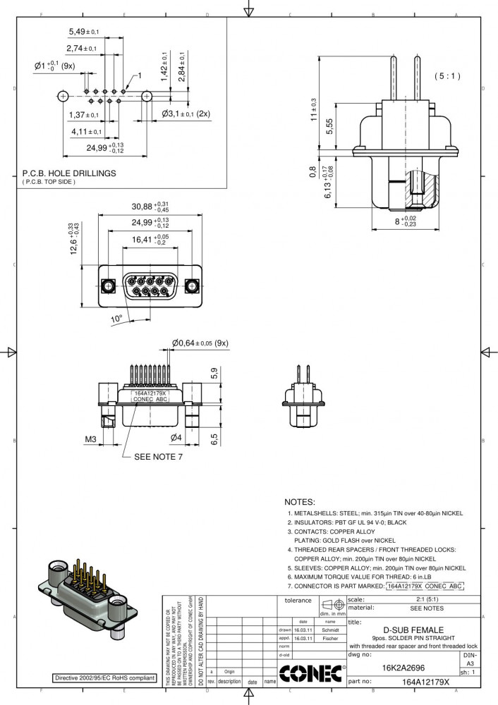 Conec 164A12179X technical drawing preview