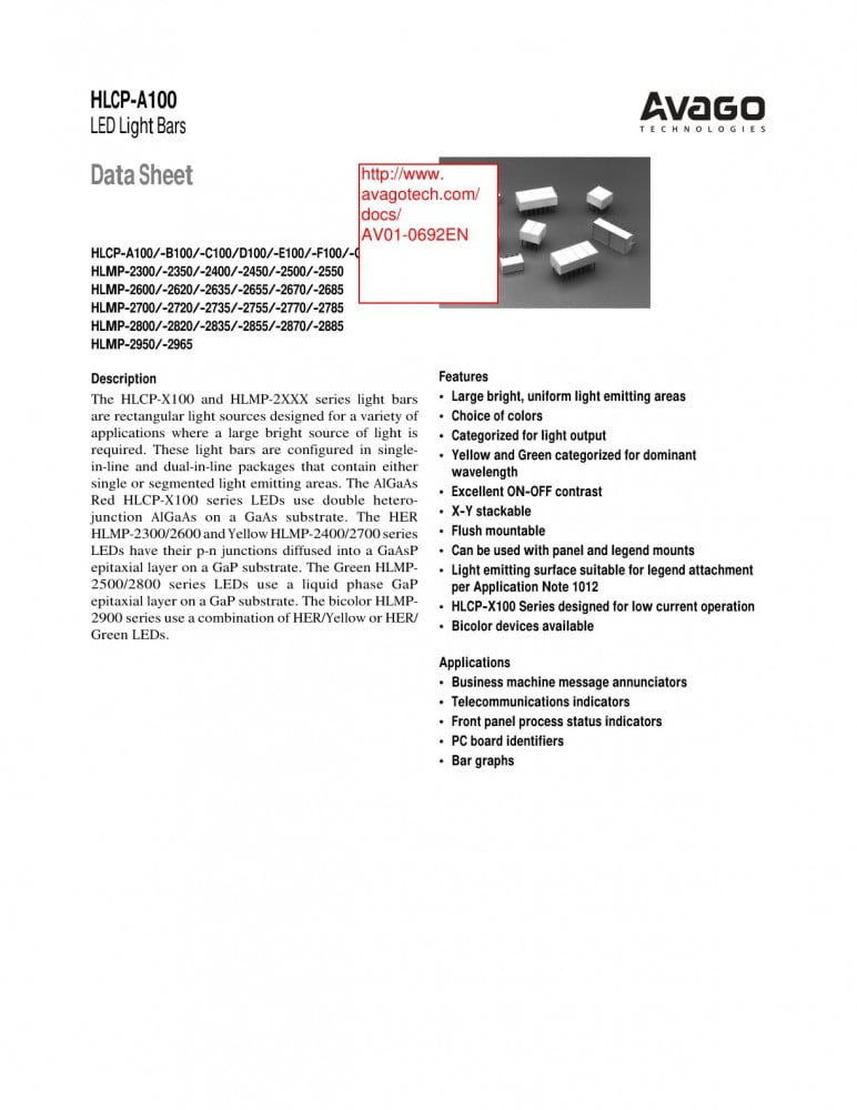 HLMP-2600 datasheet page 1