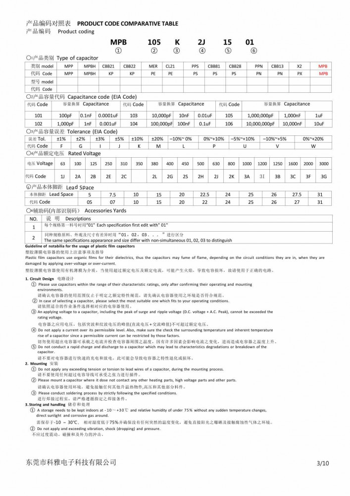 KYET MPB105K2J1501 specification page 3