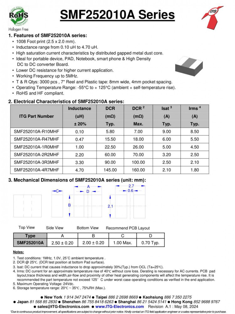 SMF252010A technical document page 1