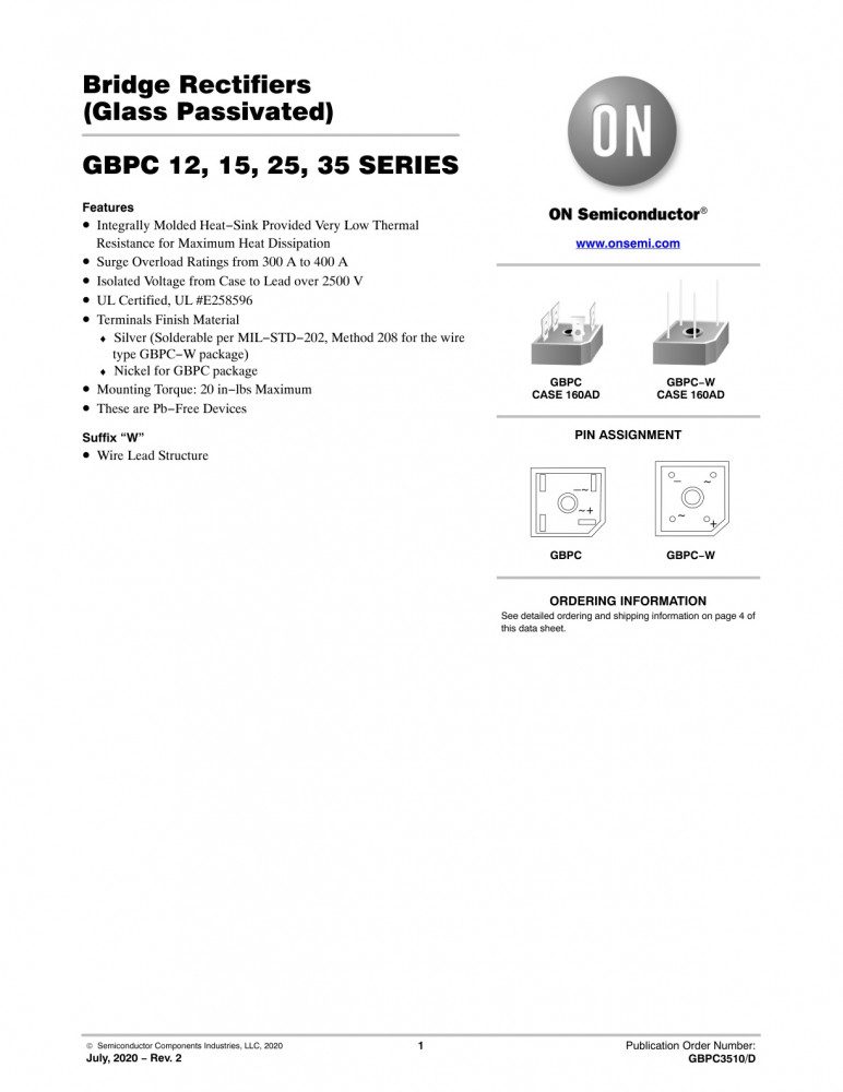 GBPC bridge rectifier datasheet page 1