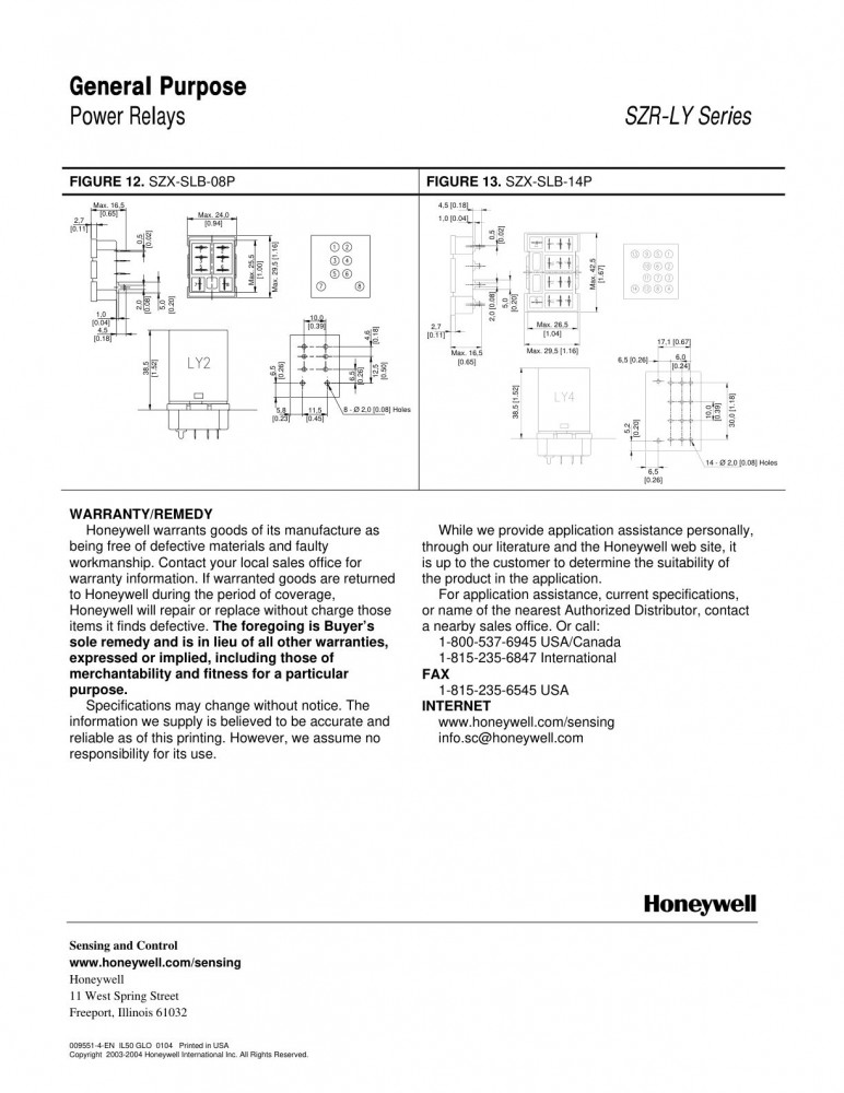 Honeywell SZR-LY Series datasheet page 10
