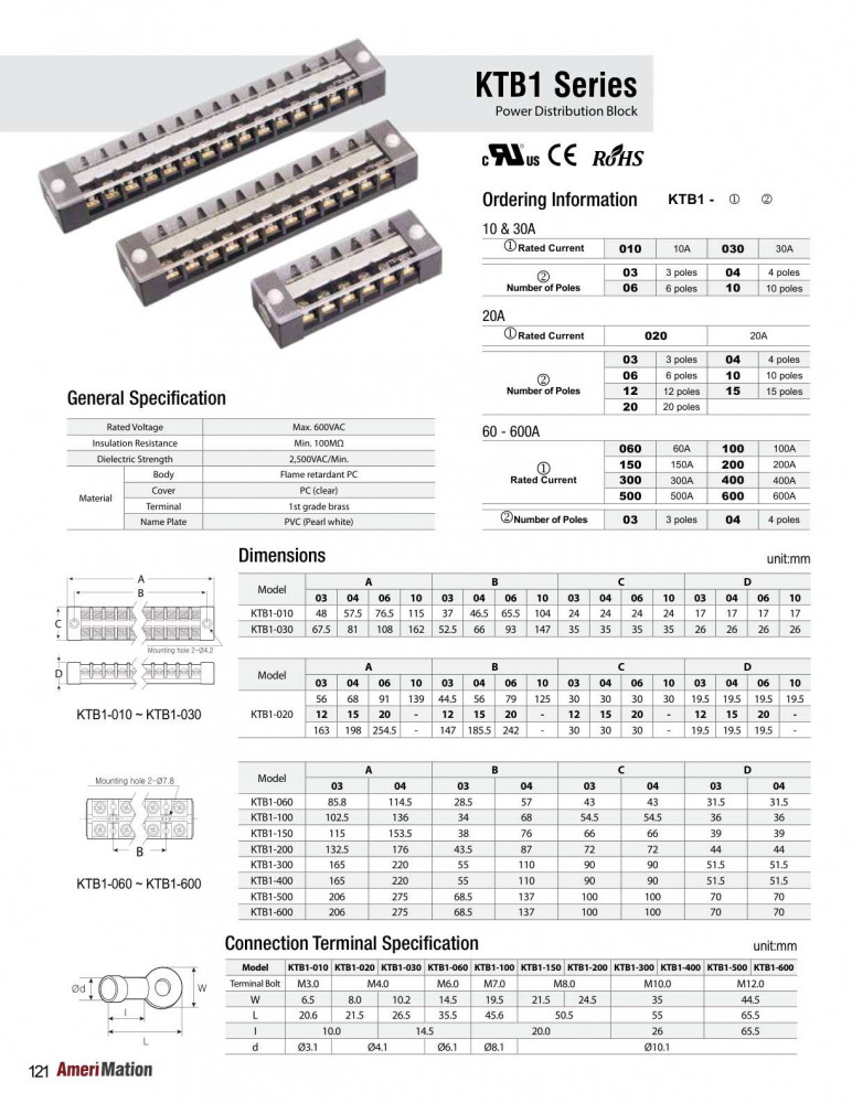 KTB1 Series power distribution block catalog page