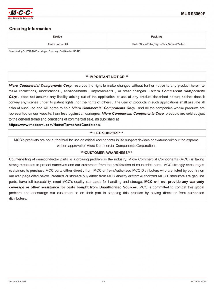 MURS3060F-BP datasheet page 3