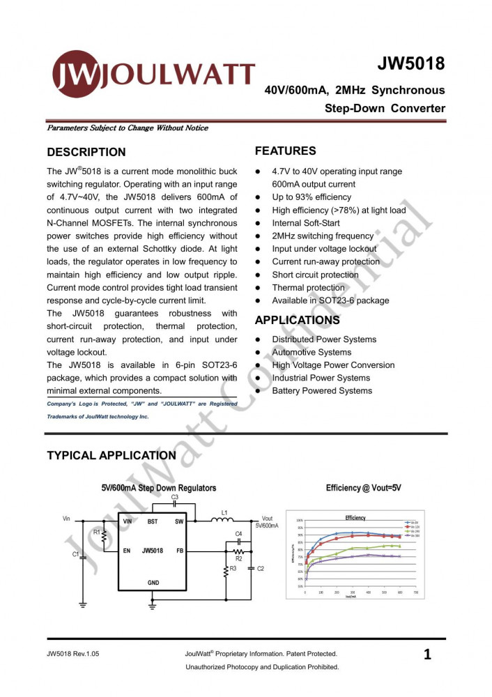 JW5018 datasheet page 1