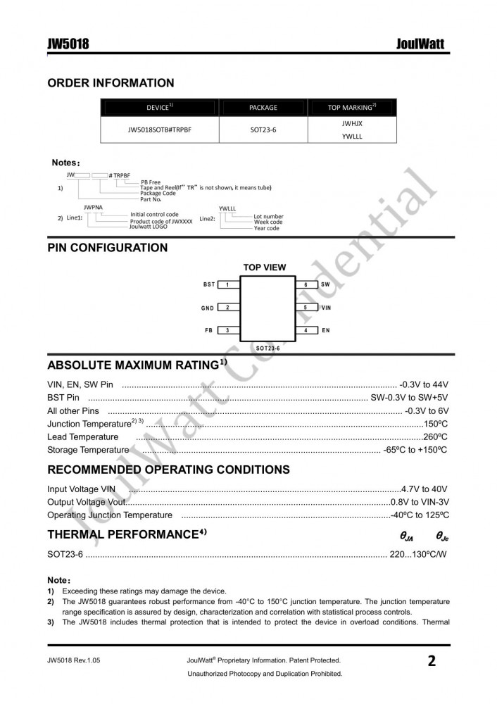 JW5018 datasheet page 2