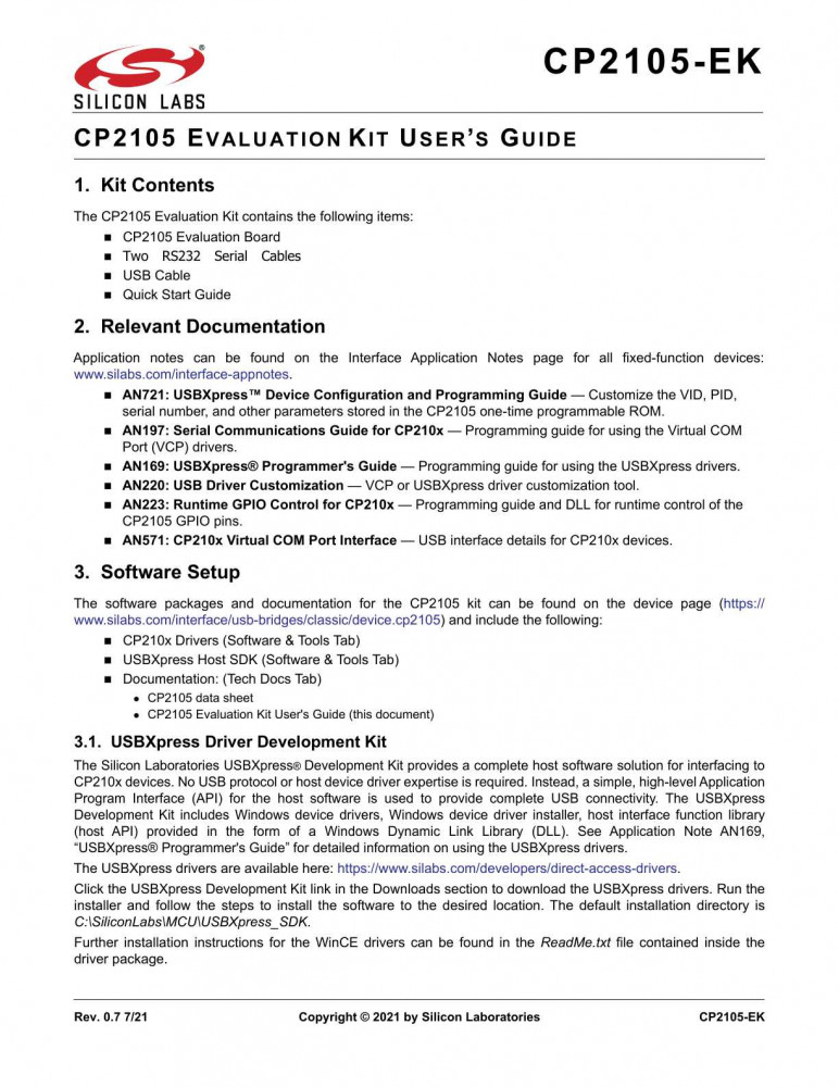 CP2105EK document page 1