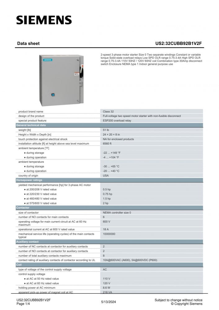 SIEMENS 32CUBB92B1V2F datasheet page 1