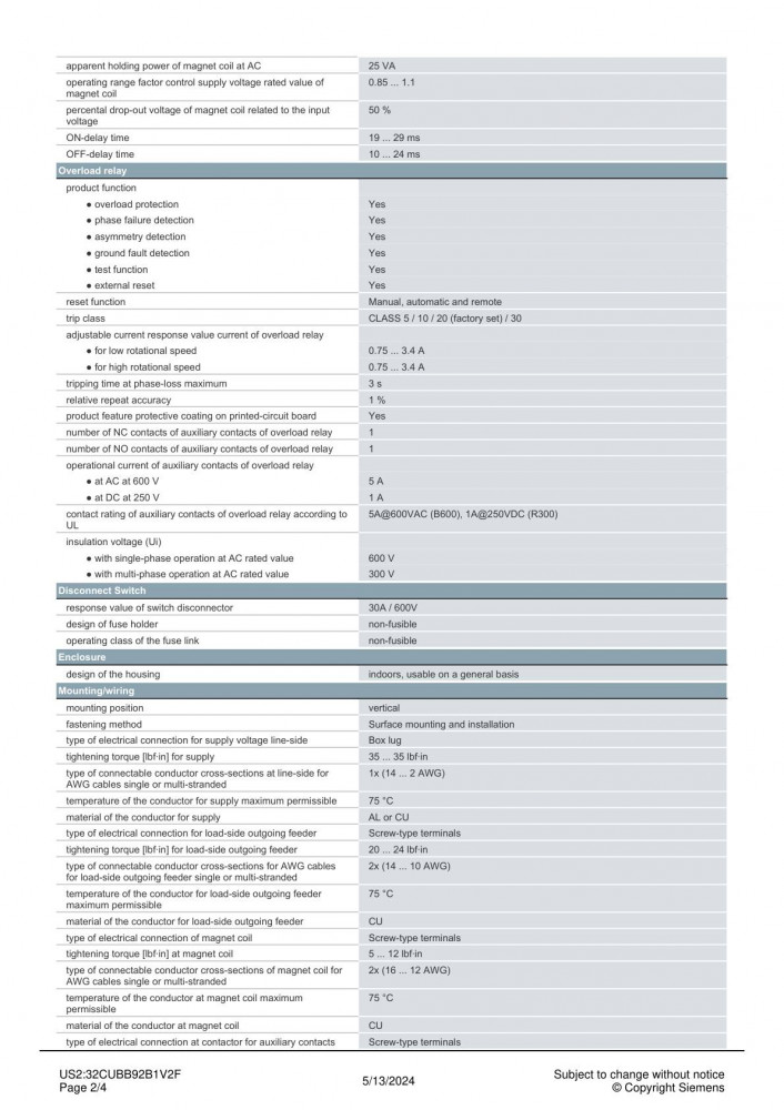 SIEMENS 32CUBB92B1V2F datasheet page 2