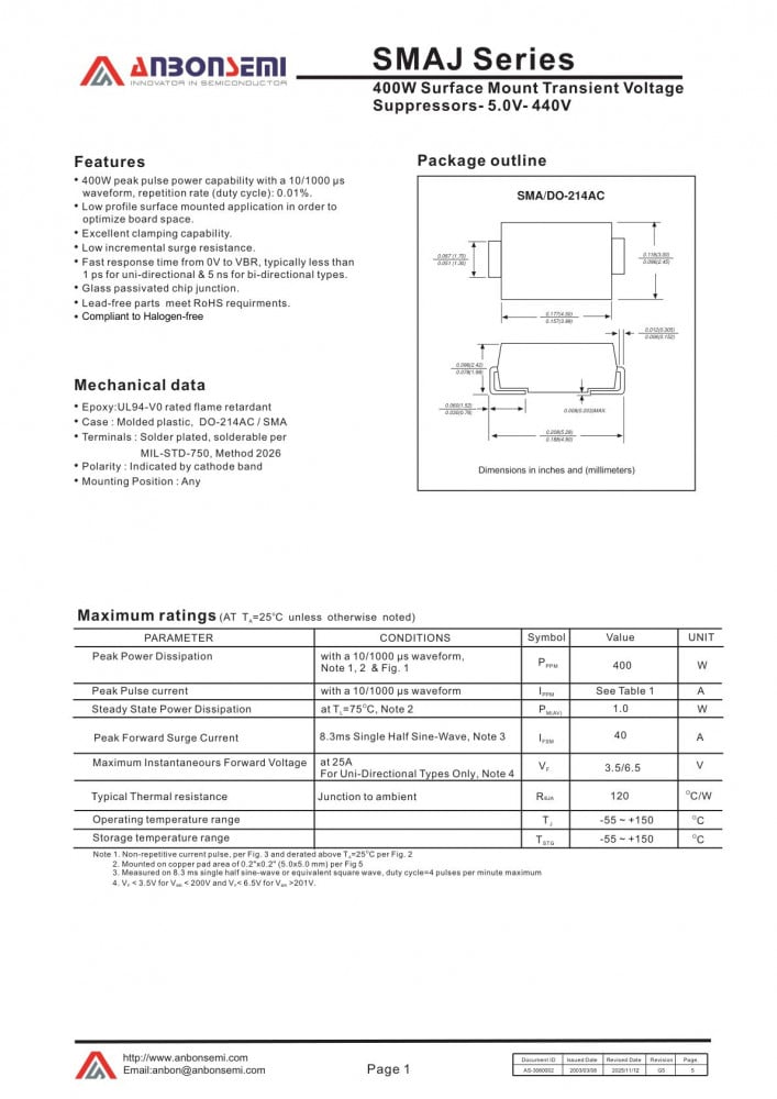 AnBon SMAJ30CA datasheet page 1