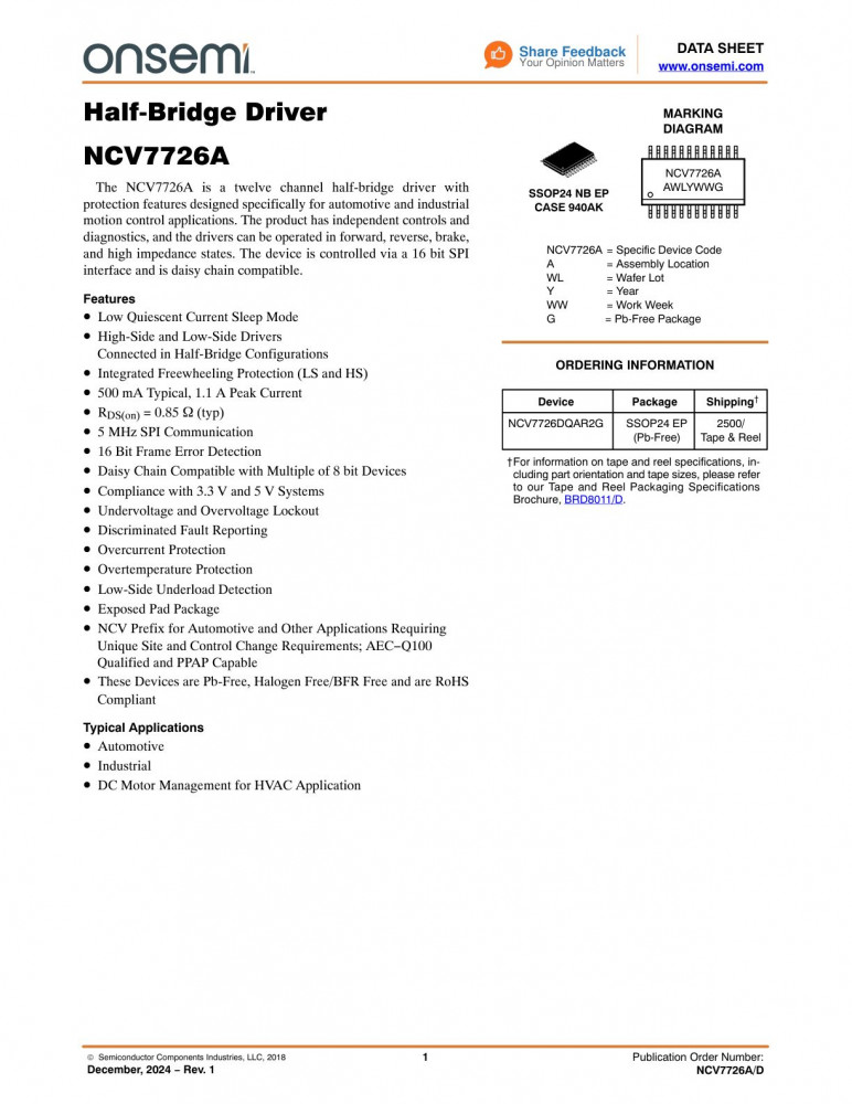 NCV7726A datasheet page 1