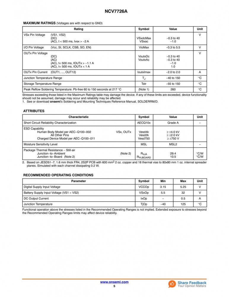 NCV7726A datasheet page 5