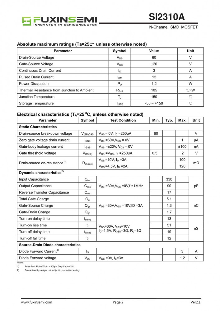 SI2310A datasheet page 2