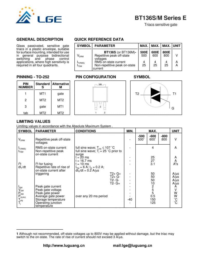 BT136S-600E datasheet page 1