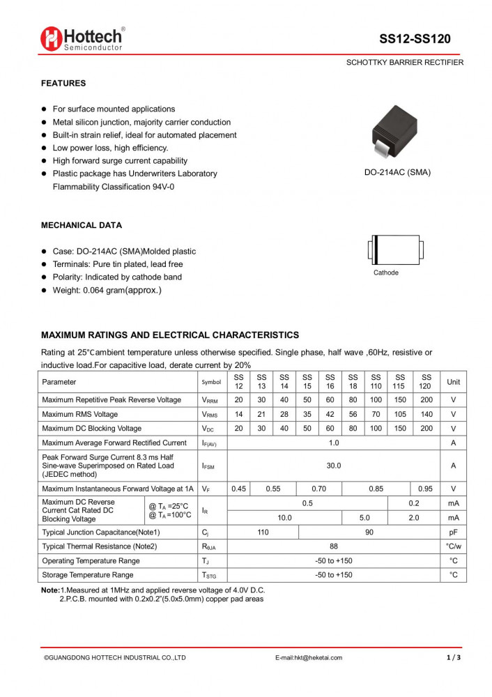 SS110 datasheet page 1
