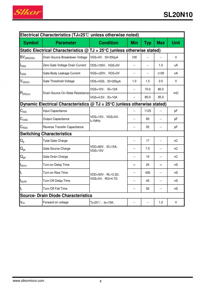 SL20N10 datasheet page 2
