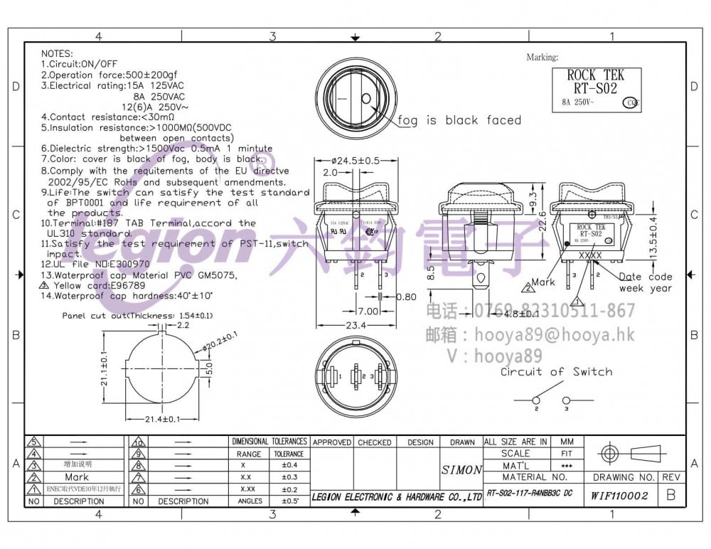 Legion RT-S02-117-R4NBB3C DC technical drawing and specification sheet