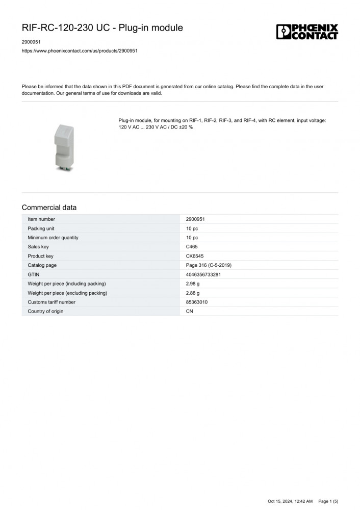 Phoenix Contact 2900951 document page 1