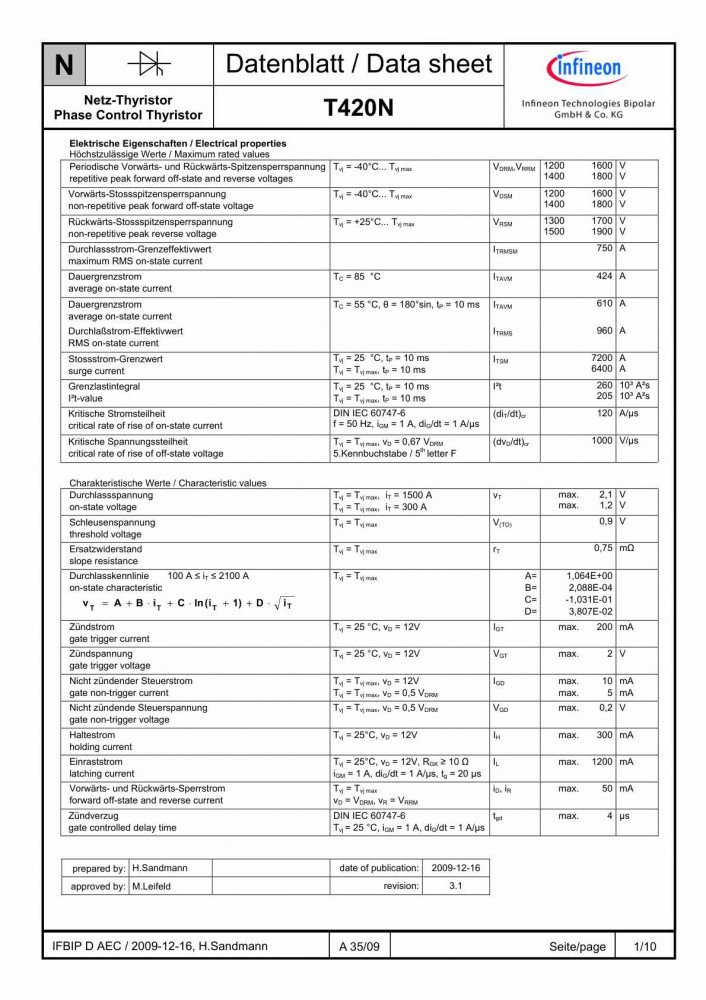 T420N16TOF data sheet page 1