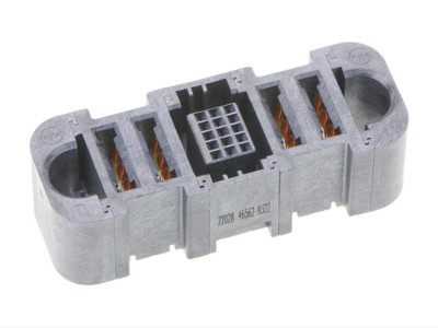 EXTreme Ten60Power Vertical Receptacle with Side Guides, 4 DC Power Circuits, 30 Signal Circuits, 4 DC Power Circuits, Press Fit Tail