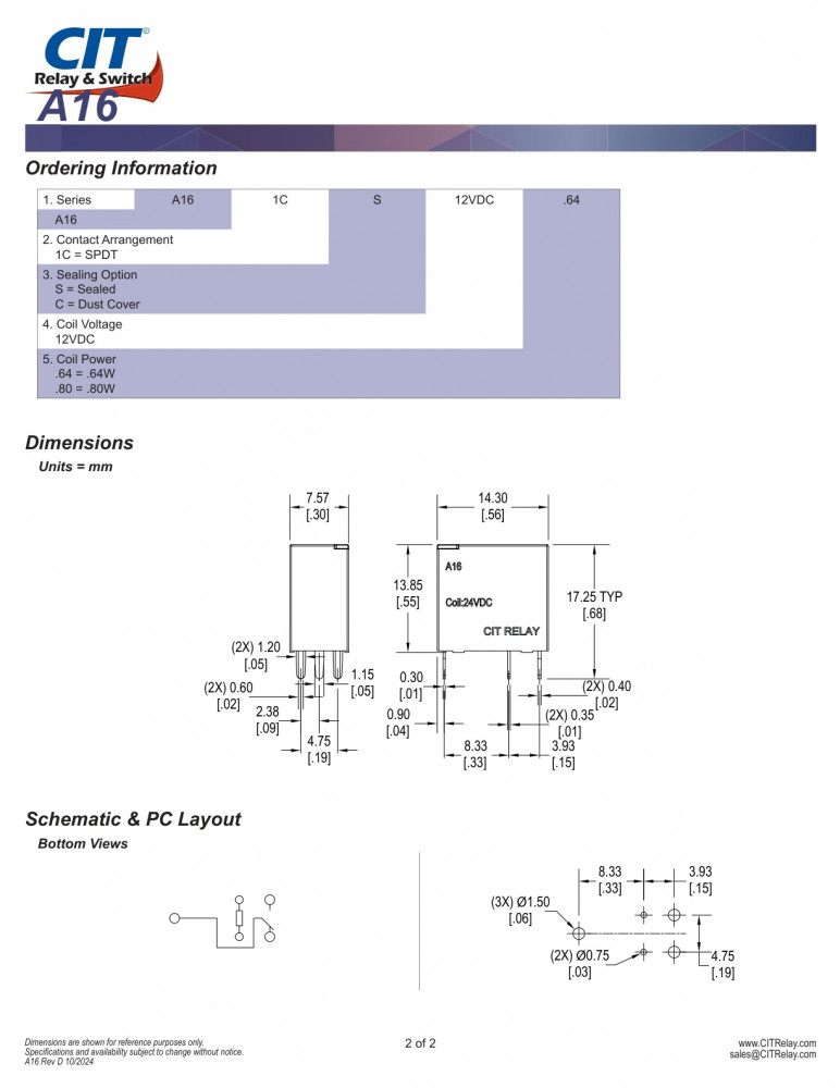 A161CS12VDC.64 relay datasheet page 2